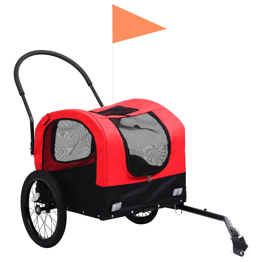 vidaXL 2 in 1 Pet Bike Trailer Jogging Stroller Red and Black vidaXL.sa