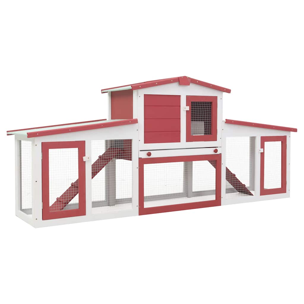 vidaXL Outdoor Large Rabbit Hutch Red and White 201x45x85 cm Wood ...